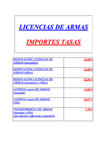TASAS LICENCIAS DE ARMAS - Ayuntamiento de Luzaide / Valcarlos